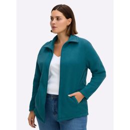 sheego Gro&szlig;e Gr&ouml;&szlig;en Fleecejacke mit zwei Taschen, petrol, Gr&ouml;&szlig;e 50 - Damen