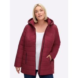 sheego Gro&szlig;e Gr&ouml;&szlig;en Steppjacke mit abnehmbarer Kapuze, dunkelrot, Gr&ouml;&szlig;e 56 - Damen