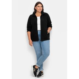 sheego Gro&szlig;e Gr&ouml;&szlig;en Fleecejacke mit zwei Taschen, schwarz, Gr&ouml;&szlig;e 46 - Damen