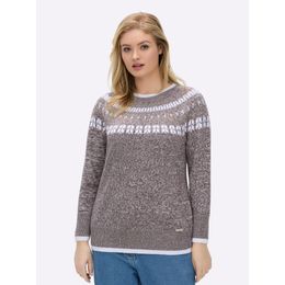 sheego Gro&szlig;e Gr&ouml;&szlig;en Norwegerpullover mit breiten Rippb&uuml;ndchen, dunkeltaupe-beige-meliert, Gr&ouml;&szlig;e 54 - Damen