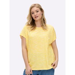 sheego Gro&szlig;e Gr&ouml;&szlig;en Rundhalsshirt mit weicher Baumwolle, sonnengelb-ecru-geringelt, Gr&ouml;&szlig;e 48 - Damen