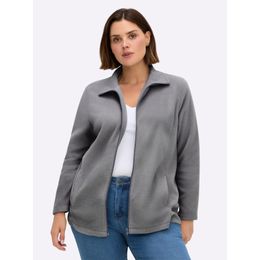 sheego Gro&szlig;e Gr&ouml;&szlig;en Fleecejacke mit zwei Taschen, grau, Gr&ouml;&szlig;e 48 - Damen