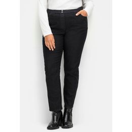 sheego Gro&szlig;e Gr&ouml;&szlig;en Schlupfjeans mit imitierter Rei&szlig;verschluss-Blende, black-denim, Gr&ouml;&szlig;e 44 - Damen