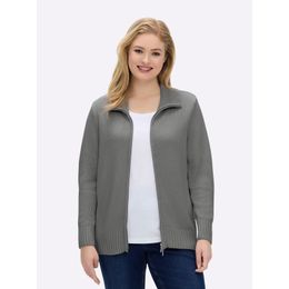 sheego Gro&szlig;e Gr&ouml;&szlig;en Strickjacke mit 2-Wege-Rei&szlig;verschluss, grau-meliert, Gr&ouml;&szlig;e 50 - Damen