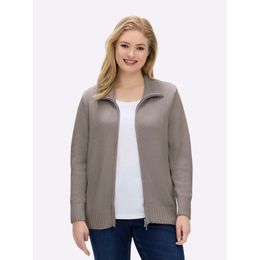 sheego Gro&szlig;e Gr&ouml;&szlig;en Strickjacke mit 2-Wege-Rei&szlig;verschluss, taupe-meliert, Gr&ouml;&szlig;e 48 - Damen