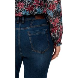 sheego Gro&szlig;e Gr&ouml;&szlig;en Jeans schmal, mit extra-weitem Oberschenkel, dark blue denim, Gr&ouml;&szlig;e 100 - Damen