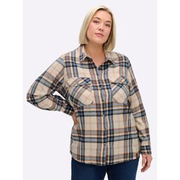 sheego Gro&szlig;e Gr&ouml;&szlig;en Flanellbluse mit mehrfarbigem Webkaro, mittelblau-elfenbein-kariert, Gr&ouml;&szlig;e 42 - Damen