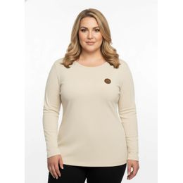 sheego Gro&szlig;e Gr&ouml;&szlig;en Longsleeve mit paspeliertem Rundhals-Ausschnitt, elfenbein, Gr&ouml;&szlig;e 54 - Damen