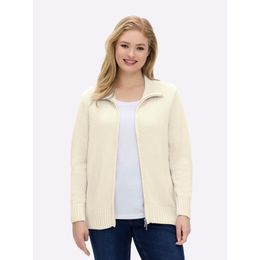 sheego Gro&szlig;e Gr&ouml;&szlig;en Strickjacke mit 2-Wege-Rei&szlig;verschluss, wollwei&szlig;, Gr&ouml;&szlig;e 52 - Damen