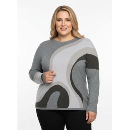 sheego Gro&szlig;e Gr&ouml;&szlig;en Strickpullover in Jacquard-Strick, dunkelblau-rauchblau-gemustert, Gr&ouml;&szlig;e 46 - Damen