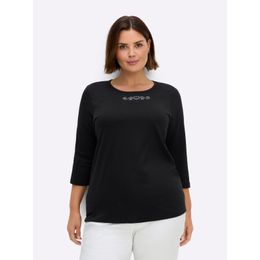 sheego Gro&szlig;e Gr&ouml;&szlig;en 3/4-Arm-Shirt mit Ziersteinchen, schwarz, Gr&ouml;&szlig;e 52 - Damen
