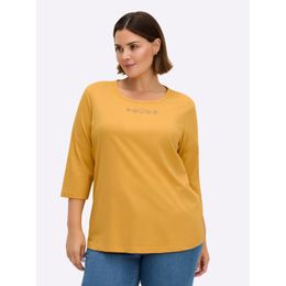 sheego Gro&szlig;e Gr&ouml;&szlig;en 3/4-Arm-Shirt mit Ziersteinchen, ocker, Gr&ouml;&szlig;e 46 - Damen