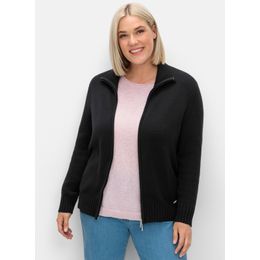 sheego Gro&szlig;e Gr&ouml;&szlig;en Strickjacke mit 2-Wege-Rei&szlig;verschluss, schwarz, Gr&ouml;&szlig;e 48 - Damen
