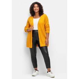 sheego Gro&szlig;e Gr&ouml;&szlig;en Strickjacke mit gerippten Abschl&uuml;ssen, ocker, Gr&ouml;&szlig;e 56 - Damen