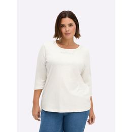 sheego Gro&szlig;e Gr&ouml;&szlig;en 3/4-Arm-Shirt mit Ziersteinchen, ecru, Gr&ouml;&szlig;e 50 - Damen