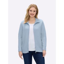 sheego Gro&szlig;e Gr&ouml;&szlig;en Strickjacke mit 2-Wege-Rei&szlig;verschluss, eisblau, Gr&ouml;&szlig;e 50 - Damen
