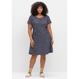 sheego Gro&szlig;e Gr&ouml;&szlig;en Jerseykleid mit floralem Dessin, marine-ecru-bedruckt, Gr&ouml;&szlig;e 50 - Damen