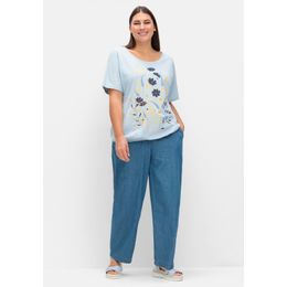 sheego Gro&szlig;e Gr&ouml;&szlig;en T-Shirt mit Blumen-Druck im Vorderteil, hellblau, Gr&ouml;&szlig;e 54 - Damen