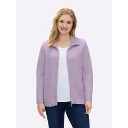 sheego Gro&szlig;e Gr&ouml;&szlig;en Strickjacke mit 2-Wege-Rei&szlig;verschluss, flieder, Gr&ouml;&szlig;e 52 - Damen