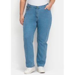sheego Gro&szlig;e Gr&ouml;&szlig;en 5-Pocket-Jeans mit Stickerei-Motiv, blue-bleached, Gr&ouml;&szlig;e 52 - Damen