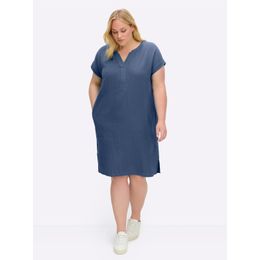 sheego Gro&szlig;e Gr&ouml;&szlig;en Sommerkleid in Musselin-Qualit&auml;t, jeansblau, Gr&ouml;&szlig;e 50 - Damen