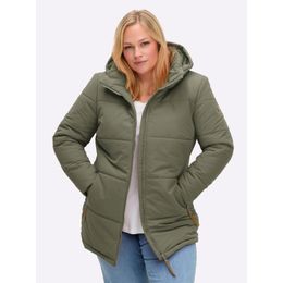 sheego Gro&szlig;e Gr&ouml;&szlig;en Outdoorjacke mit abnehmbarer Kapuze und Jersey-B&uuml;ndchen, khaki, Gr&ouml;&szlig;e 52 - Damen