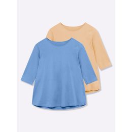 sheego Gro&szlig;e Gr&ouml;&szlig;en Longshirt in der 2-St&uuml;ck-Packung, himmelblau + apricot, Gr&ouml;&szlig;e 50 - Damen