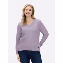 sheego Gro&szlig;e Gr&ouml;&szlig;en V-Ausschnitt-Pullover mit Baumwolle, flieder, Gr&ouml;&szlig;e 50 - Damen