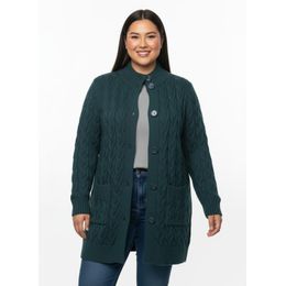 sheego Gro&szlig;e Gr&ouml;&szlig;en Longstrickjacke mit Zopfmuster, petrol, Gr&ouml;&szlig;e 44 - Damen