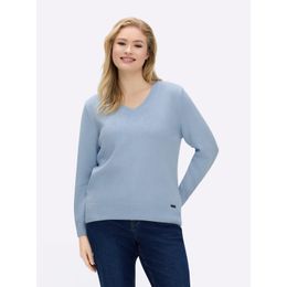 sheego Gro&szlig;e Gr&ouml;&szlig;en V-Ausschnitt-Pullover mit Baumwolle, eisblau, Gr&ouml;&szlig;e 54 - Damen