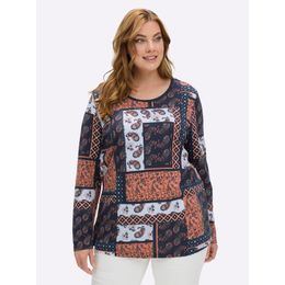 sheego Gro&szlig;e Gr&ouml;&szlig;en Langarmshirt im Patchwork-Dessin, rostrot-bedruckt, Gr&ouml;&szlig;e 44 - Damen