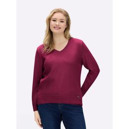 sheego Gro&szlig;e Gr&ouml;&szlig;en V-Ausschnitt-Pullover mit Baumwolle, fuchsia, Gr&ouml;&szlig;e 52 - Damen