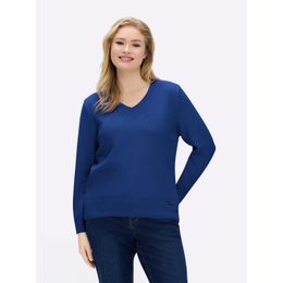 sheego Gro&szlig;e Gr&ouml;&szlig;en V-Ausschnitt-Pullover mit Baumwolle, royalblau, Gr&ouml;&szlig;e 46 - Damen