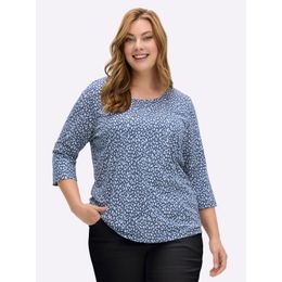 sheego Gro&szlig;e Gr&ouml;&szlig;en 3/4-Arm-Shirt mit Minimal-Druck, wei&szlig;-jeansblau-bedruckt, Gr&ouml;&szlig;e 50 - Damen