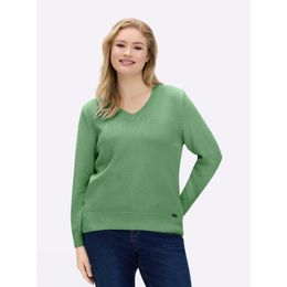 sheego Gro&szlig;e Gr&ouml;&szlig;en V-Ausschnitt-Pullover mit Baumwolle, apfel, Gr&ouml;&szlig;e 44 - Damen
