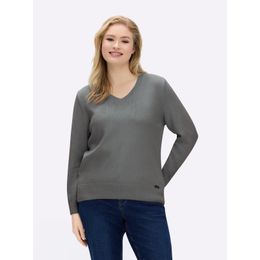 sheego Gro&szlig;e Gr&ouml;&szlig;en V-Ausschnitt-Pullover mit Baumwolle, grau-meliert, Gr&ouml;&szlig;e 44 - Damen