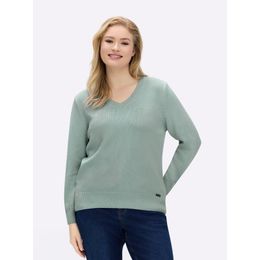 sheego Gro&szlig;e Gr&ouml;&szlig;en V-Ausschnitt-Pullover mit Baumwolle, kalkmint, Gr&ouml;&szlig;e 44 - Damen