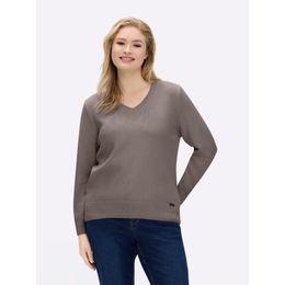 sheego Gro&szlig;e Gr&ouml;&szlig;en V-Ausschnitt-Pullover mit Baumwolle, taupe-meliert, Gr&ouml;&szlig;e 52 - Damen
