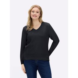 sheego Gro&szlig;e Gr&ouml;&szlig;en V-Ausschnitt-Pullover mit Baumwolle, schwarz, Gr&ouml;&szlig;e 52 - Damen
