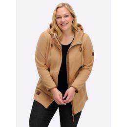 sheego Gro&szlig;e Gr&ouml;&szlig;en Kapuzenfleecejacke mit verdecktem Rei&szlig;verschluss, camel, Gr&ouml;&szlig;e 48 - Damen
