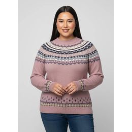 sheego Gro&szlig;e Gr&ouml;&szlig;en Norwegerpullover mit Raglan-&Auml;rmeln, mauve-marine-gemustert, Gr&ouml;&szlig;e 46 - Damen