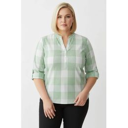 sheego Gro&szlig;e Gr&ouml;&szlig;en Baumwollbluse mit Stehkragen, kariert, gr&uuml;n-wei&szlig;-kariert, Gr&ouml;&szlig;e 40 - Damen