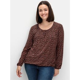 sheego Gro&szlig;e Gr&ouml;&szlig;en Print-Shirt mit Gummizug an &Auml;rmeln und Saum, schwarz-rostrot-bedruckt, Gr&ouml;&szlig;e 48 - Damen