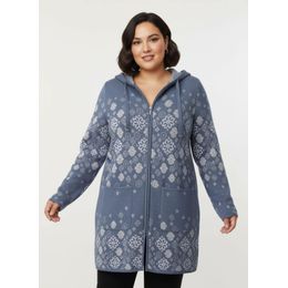 sheego Gro&szlig;e Gr&ouml;&szlig;en Longstrickjacke mit Jacquard-Strickmuster, rauchblau-gemustert, Gr&ouml;&szlig;e 54 - Damen