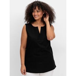 sheego Gro&szlig;e Gr&ouml;&szlig;en Tanktop mit Biesen am Ausschnitt, schwarz, Gr&ouml;&szlig;e 52 - Damen