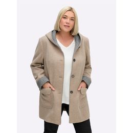 sheego Gro&szlig;e Gr&ouml;&szlig;en Kapuzenjacke in Woll-Optik, stein, Gr&ouml;&szlig;e 48 - Damen