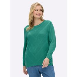 sheego Gro&szlig;e Gr&ouml;&szlig;en Langarm-Pullover mit Metallpl&auml;ttchen-Applikationen, smaragd, Gr&ouml;&szlig;e 54 - Damen