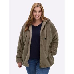 sheego Gro&szlig;e Gr&ouml;&szlig;en Fellimitatjacke mit Gummizug an &Auml;rmeln und Saum, schlamm, Gr&ouml;&szlig;e 46 - Damen
