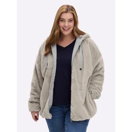 sheego Gro&szlig;e Gr&ouml;&szlig;en Fellimitatjacke mit Gummizug an &Auml;rmeln und Saum, hellgrau, Gr&ouml;&szlig;e 54 - Damen