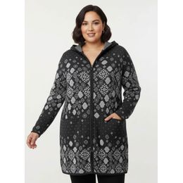 sheego Gro&szlig;e Gr&ouml;&szlig;en Longstrickjacke mit Jacquard-Strickmuster, schwarz-gemustert, Gr&ouml;&szlig;e 52 - Damen